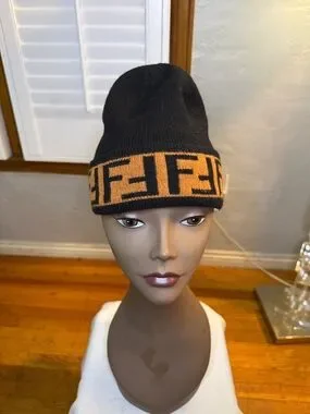 Accessories | Black Beanie With Tan Logo Band | Poshmark